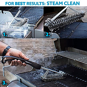 Kona 360 Clean Grill Brush - A Clean Grill in 30 Seconds Or Less - 18 inch Best BBQ Brush - Stainless Steel 3-in-1 Grill Cleaner for Effortless Cleaning