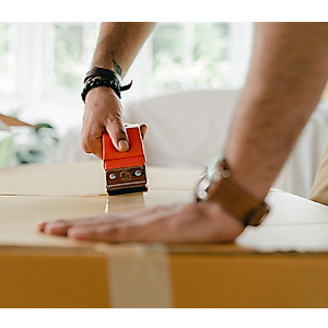 Heavy Duty Steel Packing Tape Dispenser - for 2 inch Wide Tape with 3 inch Inner Paper Core - Hand-Held Professional Quality Metal Packaging Tape Dispenser for Sealing Moving and Shipping Boxes, Red