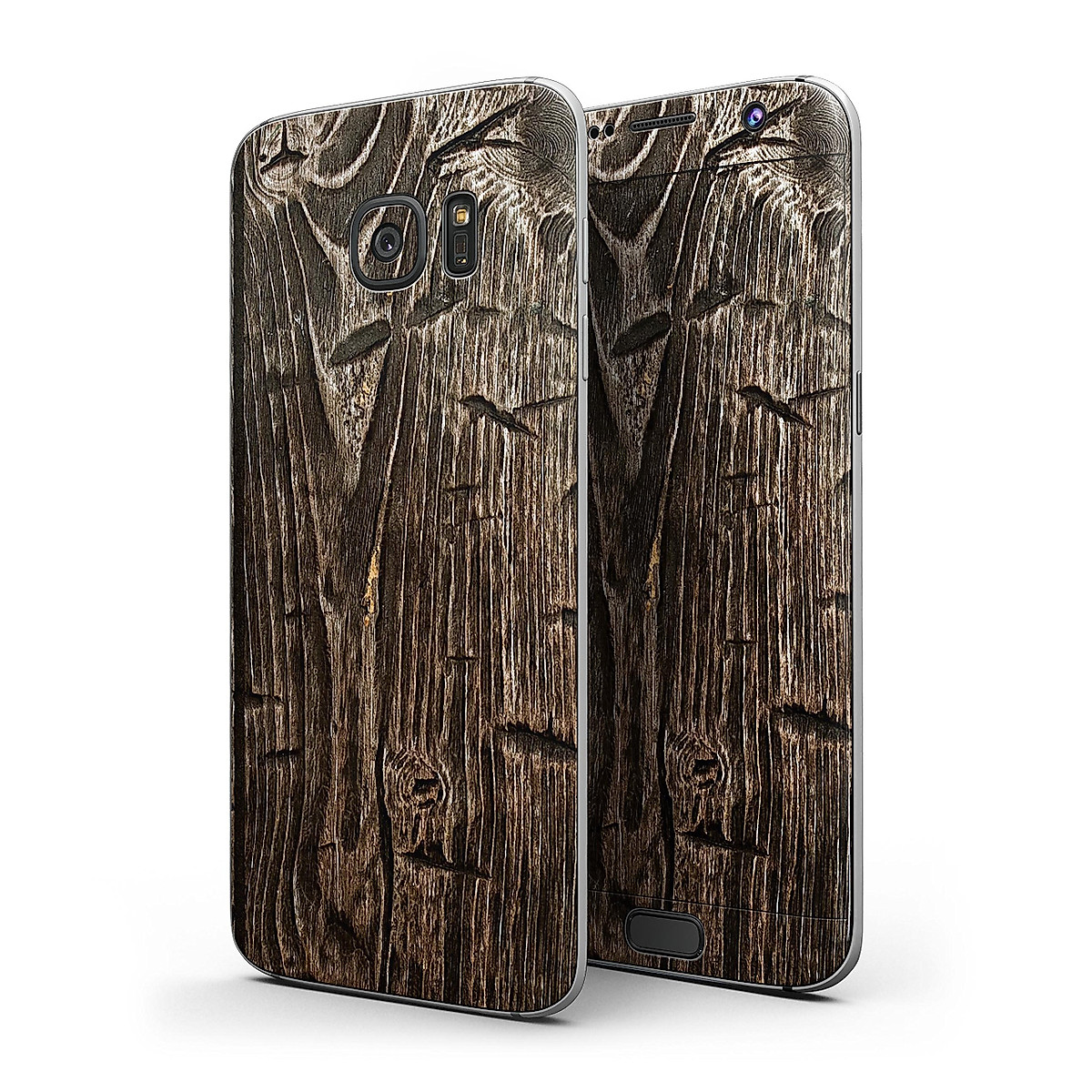 Design Skinz Design Skinz Rough Textured Dark Wooden Planks Full-Body Wrap Decal Skin-Kit for The Galaxy S9 Plus