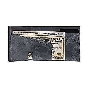 Conceal Plus Slide Up Wallet for Men, Secure Scan Proof Wallet with Pop Up Card Wallet Once Click Acess - Makes a Great Gift or Travel Wallet (Gray PU Camo & Titanium Metal)