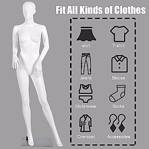 Giantex Female Mannequin Dress Form Display Manikin Torso Stand Realistic Metal Stand Plastic Detachable Clothing Full Body Mannequin W/Base White 5.8 FT, White