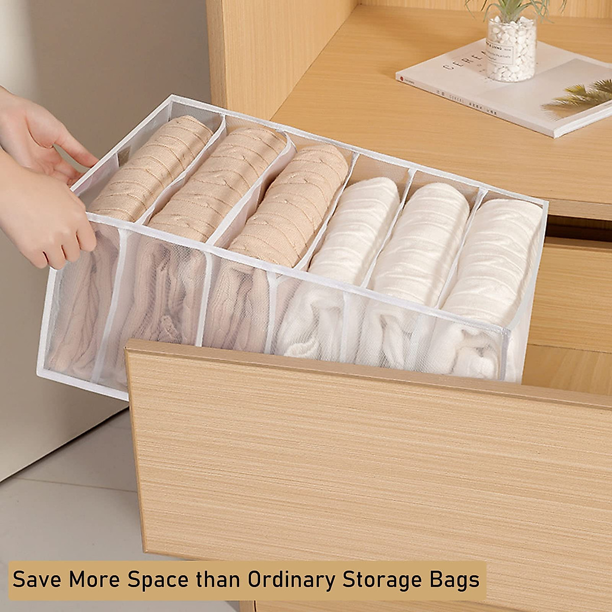 CulRun Wardrobe Clothes Organizers, Foldable 6 Grids Wardrobe Organizer, Portable Clothes Drawer Organizors, Washable Wardrobes Storage Organizer for Sweats, Shirt, Legging, Skirts, Socks, 3PCS, White