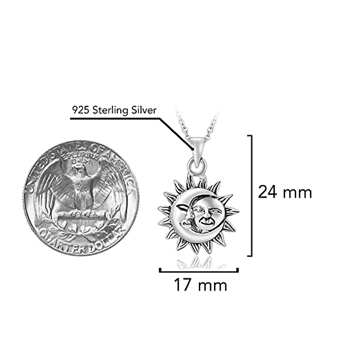 AeraVida Couple Love Celestial Sun And Moon 925 Sterling Silver Necklace