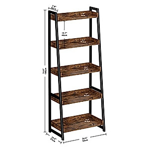 IRONCK Industrial Bookshelf 5-Tier, Bookcase Ladder Shelf, Storage Shelves Rack Shelf Unit, Accent Furniture Metal Frame, Home Office Furniture for Bathroom, Living Room