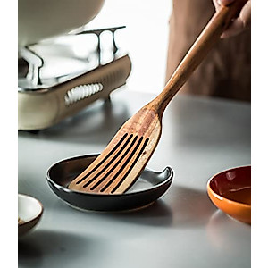 Spoon Rest for Stove Top Large Spoon Holder for Kitchen Counter, 5 Inch Ceramic Spoon Rest for Kitchen Counter, Cooking Spoon Rest Kitchen Spatula Holder for Tongs, Ladles, Set of 1, Matte Black