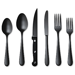 Moretoes 48-Piece Black Silverware Set, Stainless Steel Cutlery Set for 8, Mirror Polished Flatware Sets for Home and Restaurant, Include Knife Fork Spoon Set