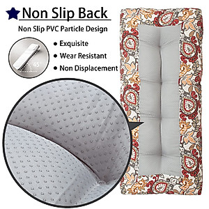 Magpie Fabrics Patio Bench Cushion 45"x18", Indoor/Outdoor Non-Slip Water Resistant Long Seat Pads, Tufted Loveseat Cushion for Swing, Settee, Window, Garden, Wicker, Front Porch (Botanical Red)