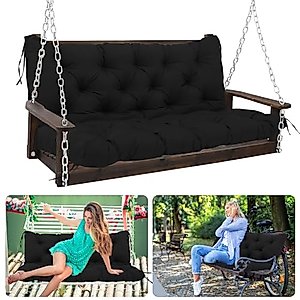 Boaisdus Swing Cushions 3 Seater Replacement Waterproof Porch Swing Cushions with Backrest and 8 Ties Thicken 4" Bench Cushion Replacement Patio Swing Cushion for Outdoor Furniture(Black 60x40in)