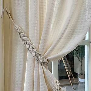 Set of 4 Woven Curtain Ties Beige Strong Magnetic Curtain Tiebacks Rope Decorative Curtain Tie Backs Magnetic Curtain Holders for Drapes Window Treatment Holdbacks