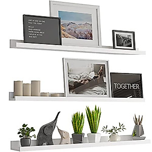 LAPTAIN 48 Inch Floating Shelves Wall Mounted Wall Shelves Set of 3,White Large Picture Ledge Shelf for Bedroom Living Room Bathroom Kitchen Nursery