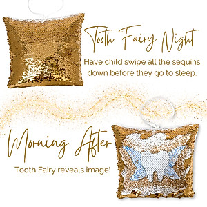 Tooth Fairy Pillow Kit for Girls and Boys - Tooth Fairy Evidence Kit with Tooth Fairy Bag - Multi Color Reversible Sequin and Large Pocket - Tooth Pillow with Letter & 2 Customizable Certificates
