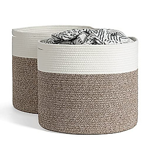 Goodpick 2pack Large Woven Blanket Storage Baskets Round Laundry Basket Toy Organizier Clothes Hamper Shoe Storage Bins Brown
