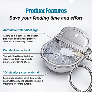 Automatic Dog Water Bowl Dispenser, Stainless Steel Water Feeder Trough for Livestock Horse Cow, Farm Animal Waterer Dispenser with Drainage Hole