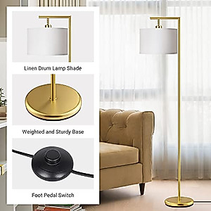 EDISHINE 63" Floor Lamp for Living Room, Tall Standing Lamp with Adjustable Linen Shade, Modern Arched Reading Lamp for Bedroom, Office