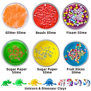 JOYIN 56 Pcs Slime Supplies DIY Slime Kit Making Set for Kids, Kids Art Craft with 18 Slime and 38 Accessories, Fruit Slices, Foam Balls, Cutting Tools, Soft Clay, Glitter Tubes, Fidget Toy