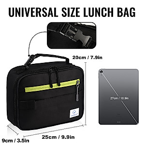 Genteen Insulated Lunch Bag, Lunch Box Kids Double Zipper Kids Lunch Bag,Durable Soft Bag & Freezable Lunch Bag Black Lunch Bag for Boys Mens Reusable Lunch Bag for School,Work,Outdoor