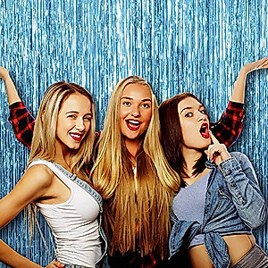 Twinkle Star 2 Pack Photo Booth Backdrop Foil Curtain Tinsel Backdrop Environmental Background for Birthday Party, Wedding, Graduation, Christmas Decorations (Light Blue)