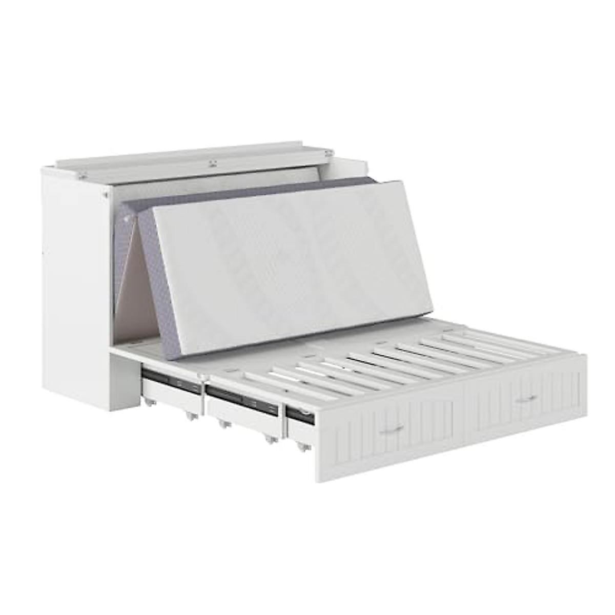 AFI, Aspen Mid-Century Modern Queen Solid Wood Murphy Bed Chest with Mattress in White