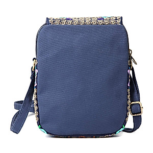 Embroidered Small Canvas Crossbody Bag Cell Phone Bag for Women Handmade Mini Shoulder Bag Wallet Bag Pouch(Blue)