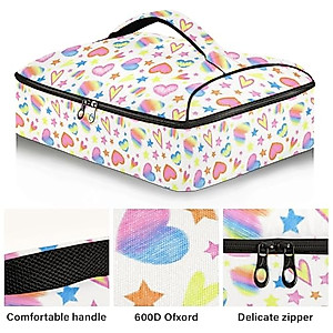 Kcldeci Insulated Thermal Food Carrier Insulated Casserole Carrier for Hot or Cold Food,Heart Star Rainbow Hearts Insulated Tote Bag for Potluck Cookouts Parties Picnic,Lasagna Lugger