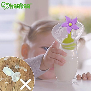 haakaa Manual Breast Pump Silicone Breastpump Milk Pump for Breastfeeding with Suction Base and Flower Stopper 100% Food Grade Silicone BPA Free (4oz/100ml) (Purple)
