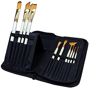 DUGATO Paint Brush Holder & Organizer, Premium Black Canvas Bag, Case Brush For 15 Pcs Oil, Acrylic, Watercolor Paintbrushes, Artist Brush Carrying Case /w Pop-Up Flaps (Brush Not Included)