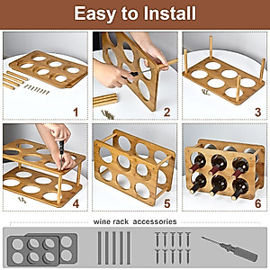 IWNTWY Wine Rack, 2 Tier 6 Bottles Bamboo Wine Racks for Cabinet Countertop, Free Standing Wine Shelf Holder Organizer for Kitchen Bar Pantry Table Top