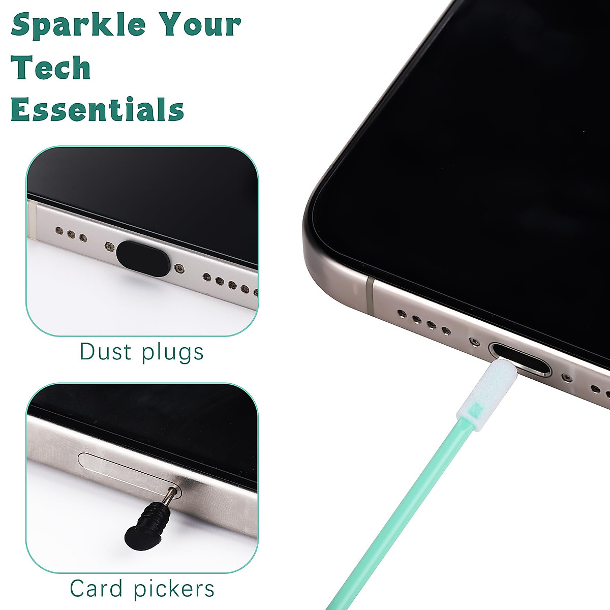 Aneco 60 Pieces Cell Phone Cleaning Kit Brush Set USB Charging Port Dust Port Covers Plug Set and Headphone Jack Cleaner Compatible with iPhone, iOS Android, Cell Phone, Electronics Cleaner