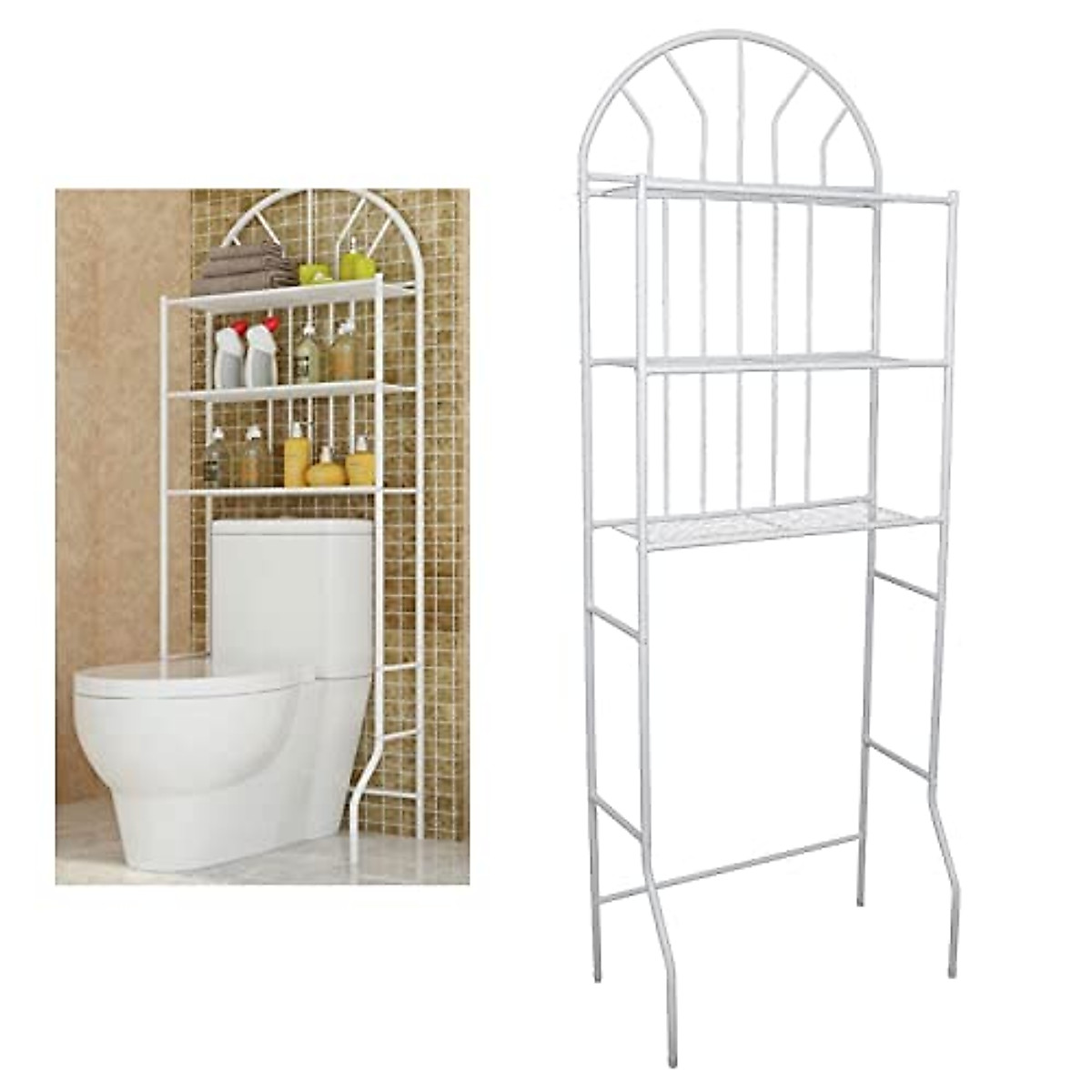 3-Tier Over The Toilet Storage Rack, Shelves Bathroom Organizer Shelf Space Saver, Multifunctional Bathroom Organizer Over Toilet Shelf, Stable Freestanding Toilet Rack - 69.7*25.6*13.4in