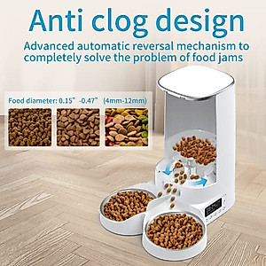 LAPADU Automatic Cat Feeder, Automatic Pet Feeder for Two Cats Dogs, 4L Dry Food Dispenser with Splitter and Two Stainless Bowls,6 Meal Portion Control and Timer Setting, 60 Portions 6 Meals Per Day