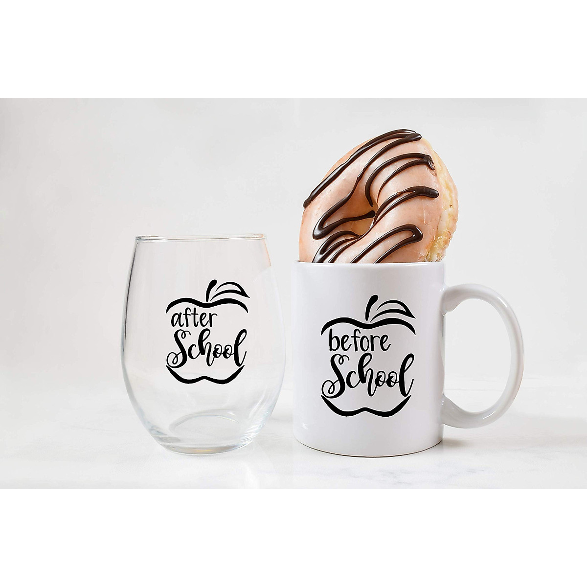 Before School After School Teacher Wine Glass + Coffee Mug Gifts Set - For Teachers, Grad School, Counselor, Day Care Worker, Aide, Principal, Kindergarden, Or Law School Care Package