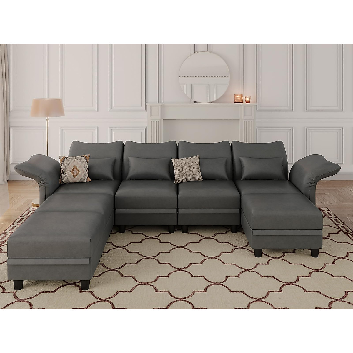 LLappuil Modular Sectional Storage Couch Ottoman Seats，Waterproof Faux Leather Sofa Chair Modules, Dark Grey
