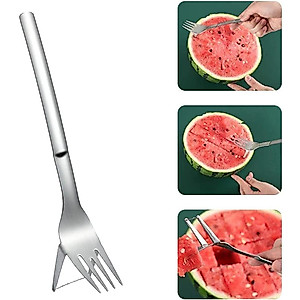 2 Pack 2-in-1 Watermelon Fork Slicer, Watermelon Slicer Cutter Tool for Family Party, Summer Watermelon Cutting Artifact, Fruit Vegetable Tools, Stainless Steel Fruit Forks Slicer Knife for Camping