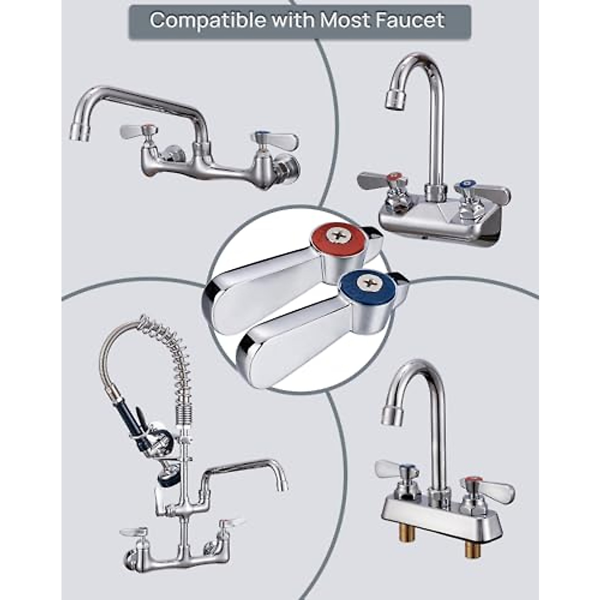 Phivan Commercial Faucet Parts Kitchen Faucet Handle Replacement Kit - 2 Pack Lever Handles 0.43" Round Stem Hole Fits Most 3/8" Shaft, Ideal for Kitchen, Laundry, Restaurant, and Industrial Use