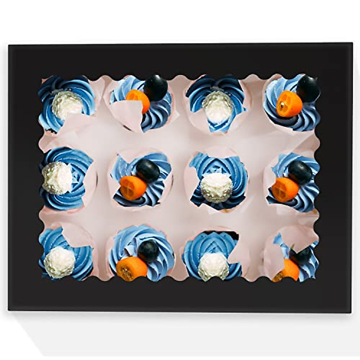 qiqee Black 12 Cupcake Boxes with Window 16-Packs Cupcake Box 13"x10"x3.5" Cupcakes Carrier, 12 Cupcake Containers