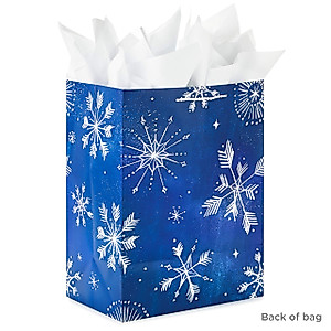 Hallmark 17" Extra Large Holiday Gift Bags with Tissue Paper (3 Gift Bags: Starry Snowflakes on Navy Blue) for Christmas, Hanukkah, Weddings, Birthdays