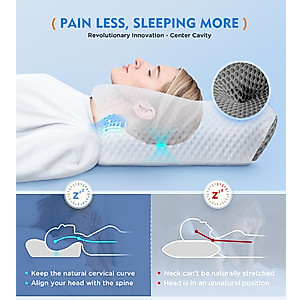 Cervical Pillow for Neck Pain Relief, Hollow Design Odorless Memory Foam Pillows with Cooling Case, Adjustable Orthopedic Bed Pillow for Sleeping, Contour Support for Side Back Stomach Sleepers