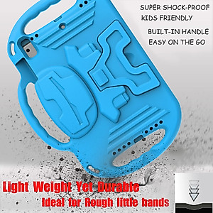 LTROP Kids Case for iPad 5th/6th Generation (2017/2018) & Air 2, Shoulder Strap Handle Stand Shockproof Bumper Cute Kid Case for iPad 9.7 Inch, Blue