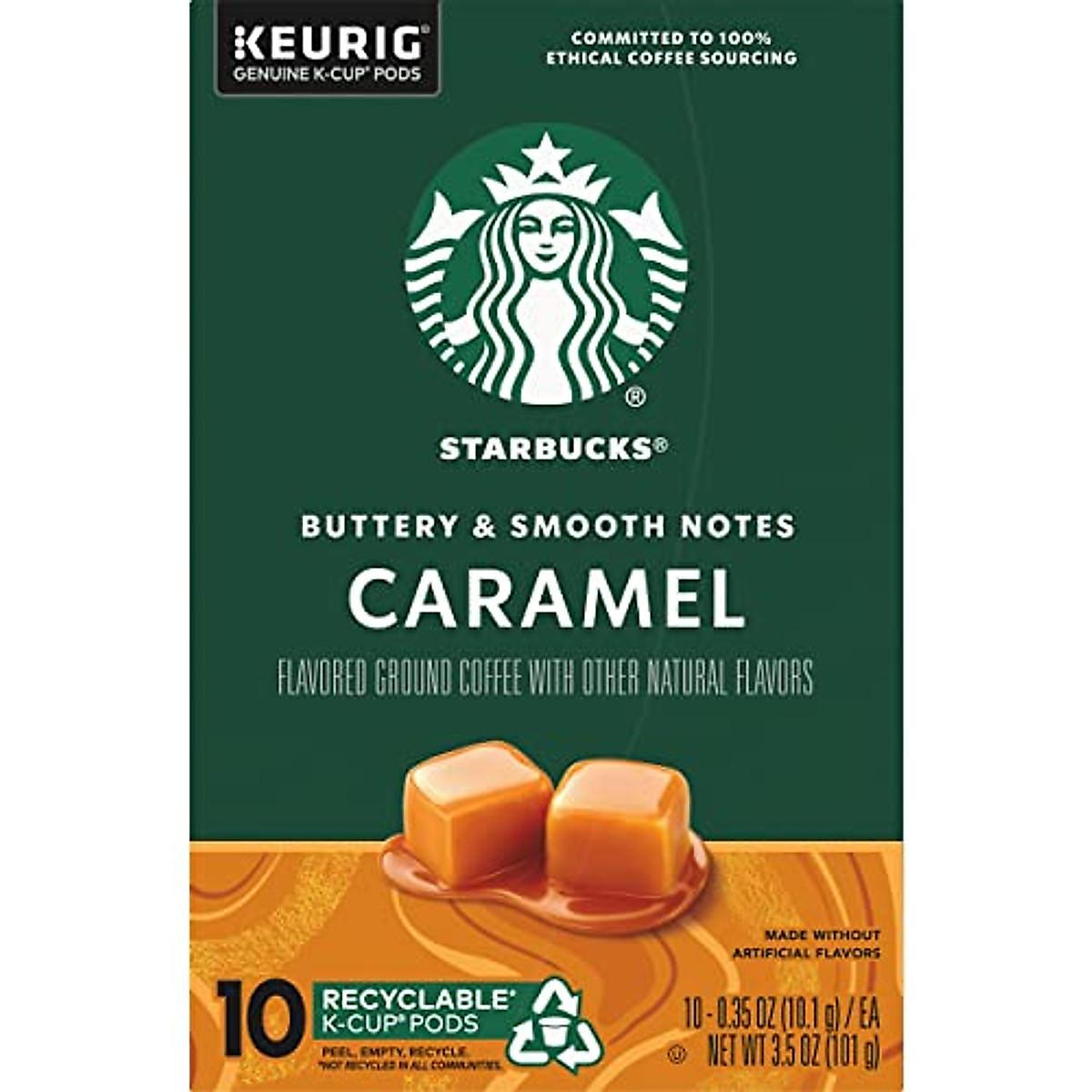 Starbucks Flavored Coffee K-Cup Pods, Caramel Flavored Coffee, Made without Artificial Flavors, Keurig Genuine K-Cup Pods, 10 CT K-Cups/Box (Pack of 2 Boxes)