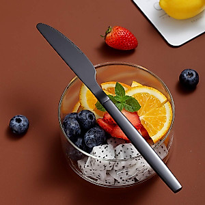 Berglander Black Dinner Knives Set Of 4, Titanium Shiny Black Plating Stainless Steel Dinner Knife, Butter Knife Table Knives Dishwasher Safe