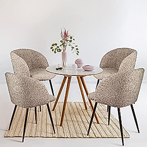 Homtique Modern Dining Chairs Set of 2, Upholstered Sherpa Accent Chair, Leisure Chair with Armrest and Black Metal Legs, Comfy Side Chair Armchair for Kitchen Dining Living Room Vanity (Light Brown)