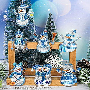 12Pcs Snowman Diamond Painting Keychains Snow Diamond Art Pendants Double Sided Full Drill Diamond Key Rings 5D Diamond Painting Kits for Winter Christmas Hanging Ornaments for DIY Crafts Home Decor