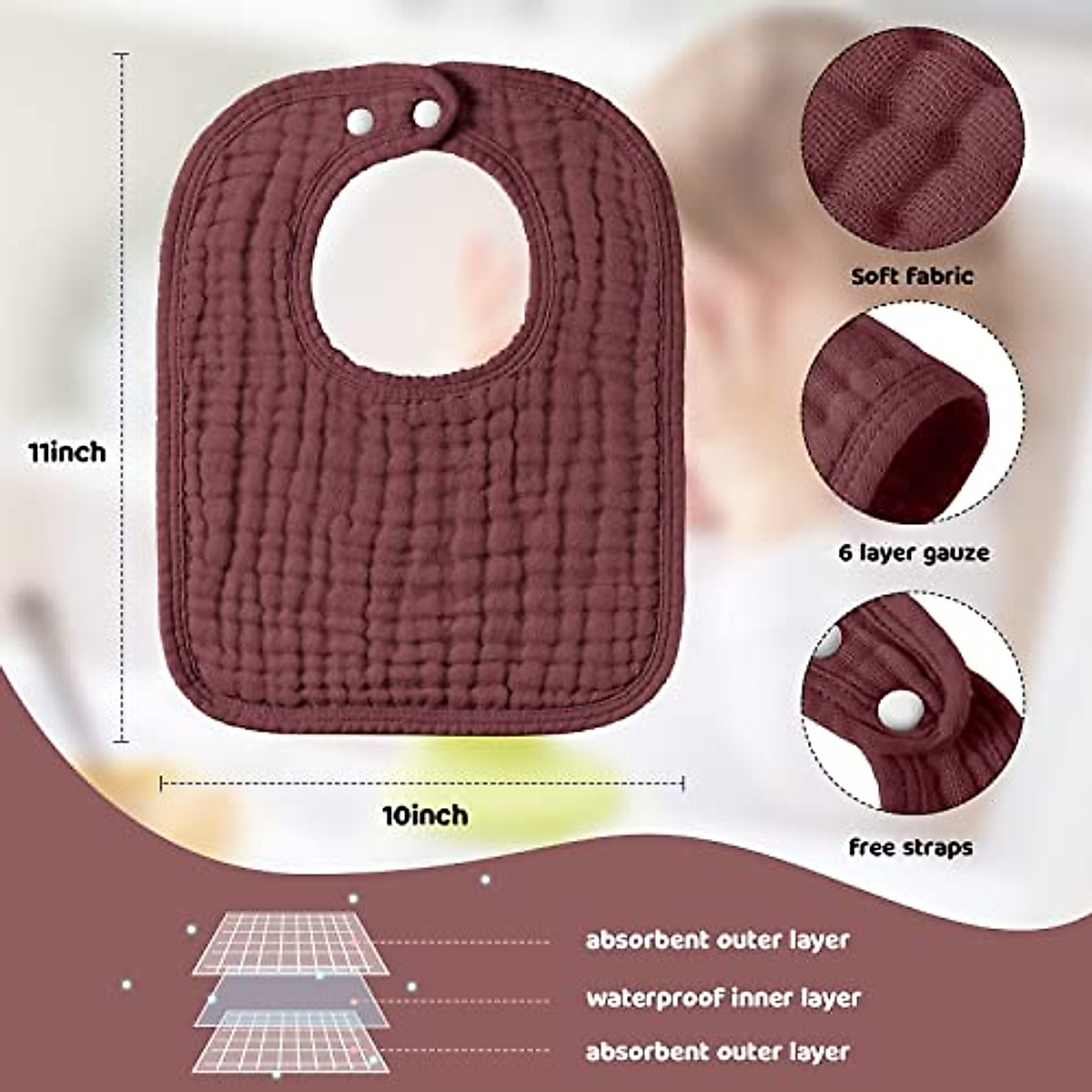 Tallew 8 Pack Baby Burp Cloth Muslin Sets Unisex Bibs Muslin Burp Cloth Cotton Burp Rags Absorbent Soft Burping Cloth(Bright Color)