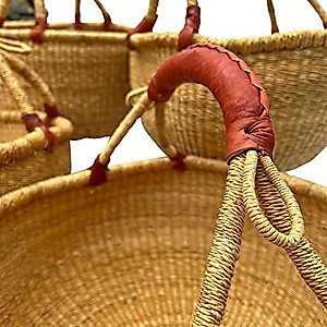 Deluxe Round Natural African Basket - Large 16" Round - by market women in Bolgatanga, Ghana with Africa Heartwood Project - GBLRN (Flat-packed)