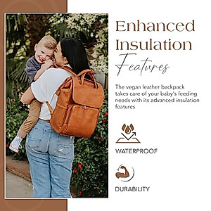 Citi Collective Explorer Brown Diaper Bag Backpack - Vegan Leather Diaper Bag with Shoulder Strap, Insulated Bottle Pockets, Changing Pad, Stroller Clip- Versatile Diaper Bag for Baby