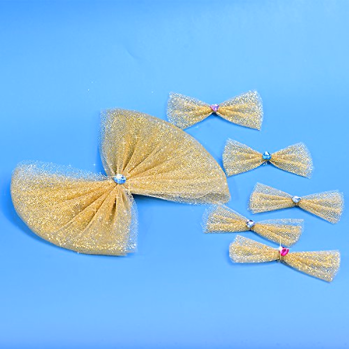 Outus 6 Inch Gold Tulle Ribbon Roll Christmas Glitter Sparkling Tulle Roll Tulle Spool, 25 Yards