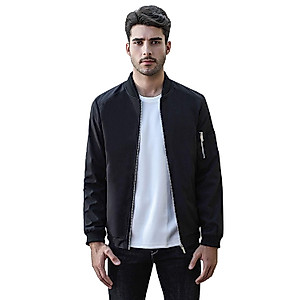 sandbank Men's Slim Fit Lightweight Softshell Flight Jacket Coat (US L =Asian tag 4XL,Black #2)