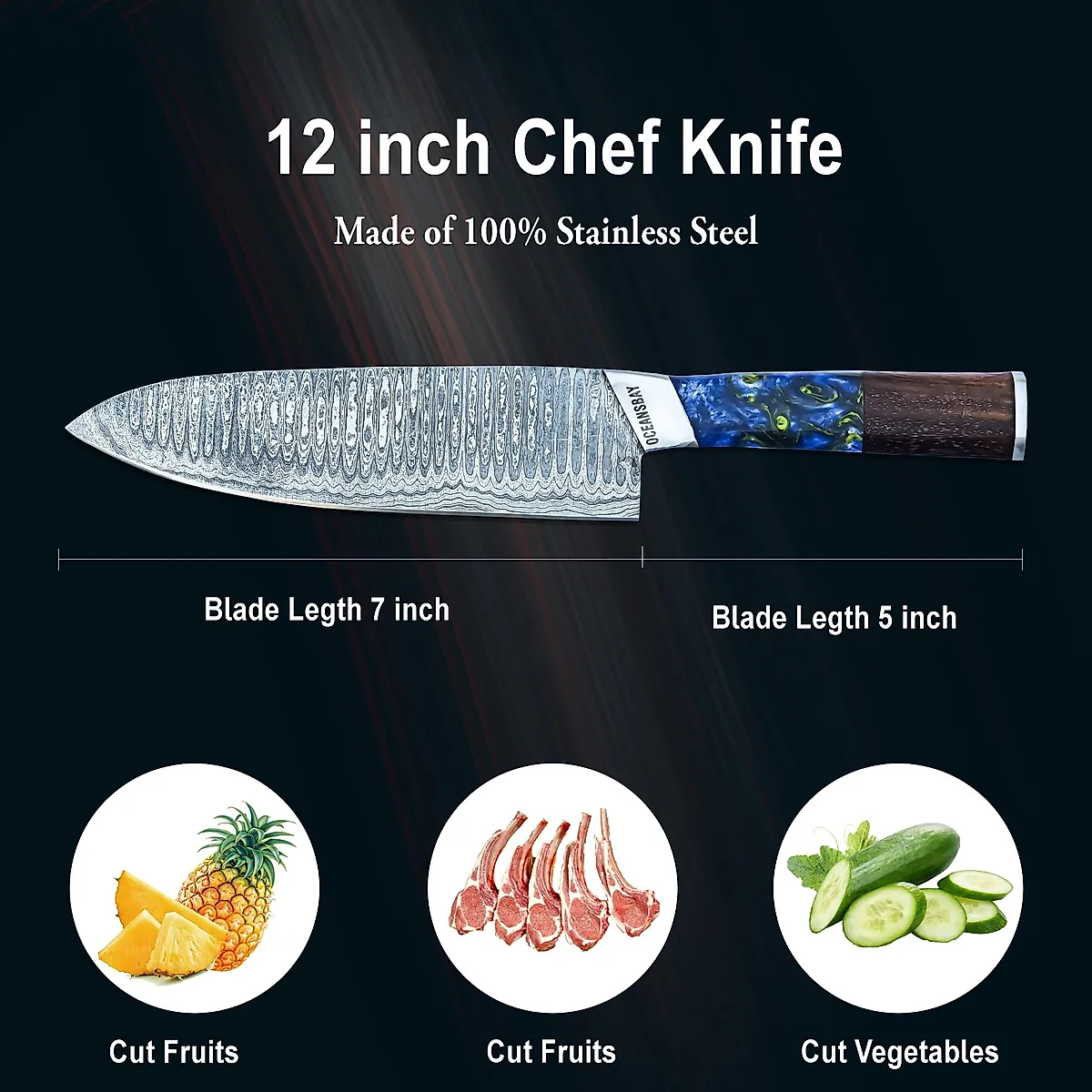 OceansBay 7" Super Sharp Professional Chef Knife with Laser Damascus Pattern in Gift Box, Premium Stainless Steel Kitchen Knife use for Meat, Sushi and Vegetable Chef Knives with Ergonomic Handle