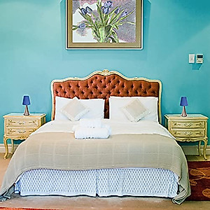 Simple Designs LT2014-BLU-2PK 12" Valencia 2 Pack Contemporary 4 Settings Touch Metal Mini Tapered Table Lamp Set with Fabric Shades for Home Décor, Nightstand, End Table, Bedroom, Living Room, Office, Foyer, Brushed Nickel and Blue