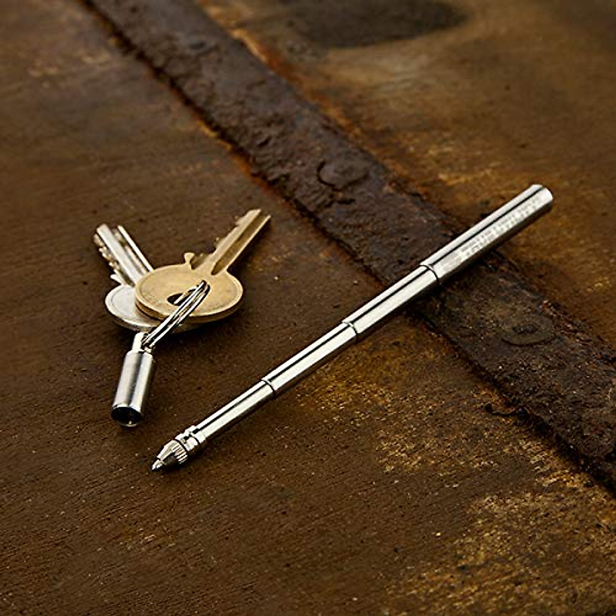 TelePen Key Chain Telescopic Pen: Stainless Steel Black Ball Point Pen; Quick Pull Release Mechanism from the Cap; 3 Pen Refills; Cool EDC Key Ring Attachment; Great Gift for That Special Someone